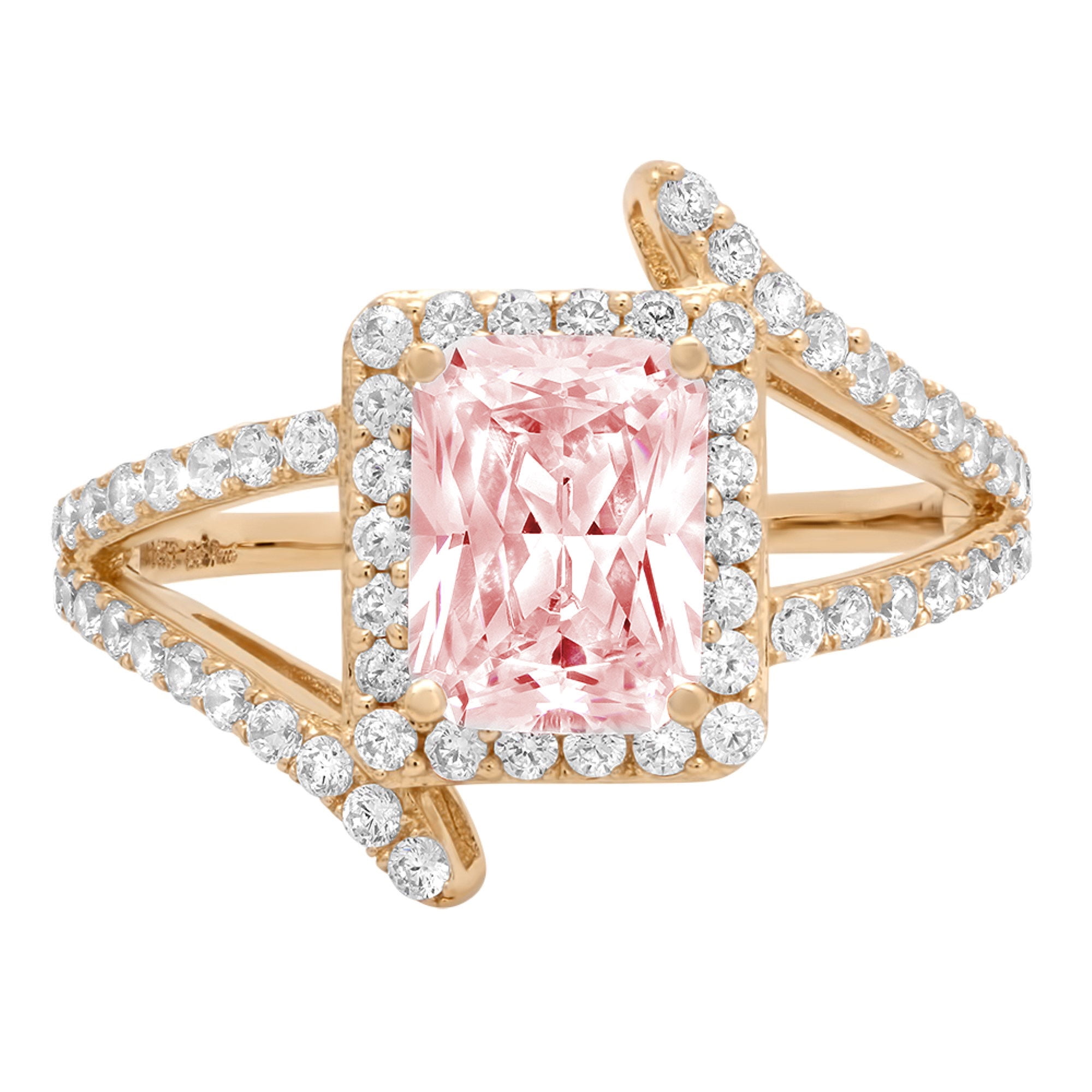 1.935 ct Emerald Cut Simulated Pink Diamond Solitaire with Simulated ...