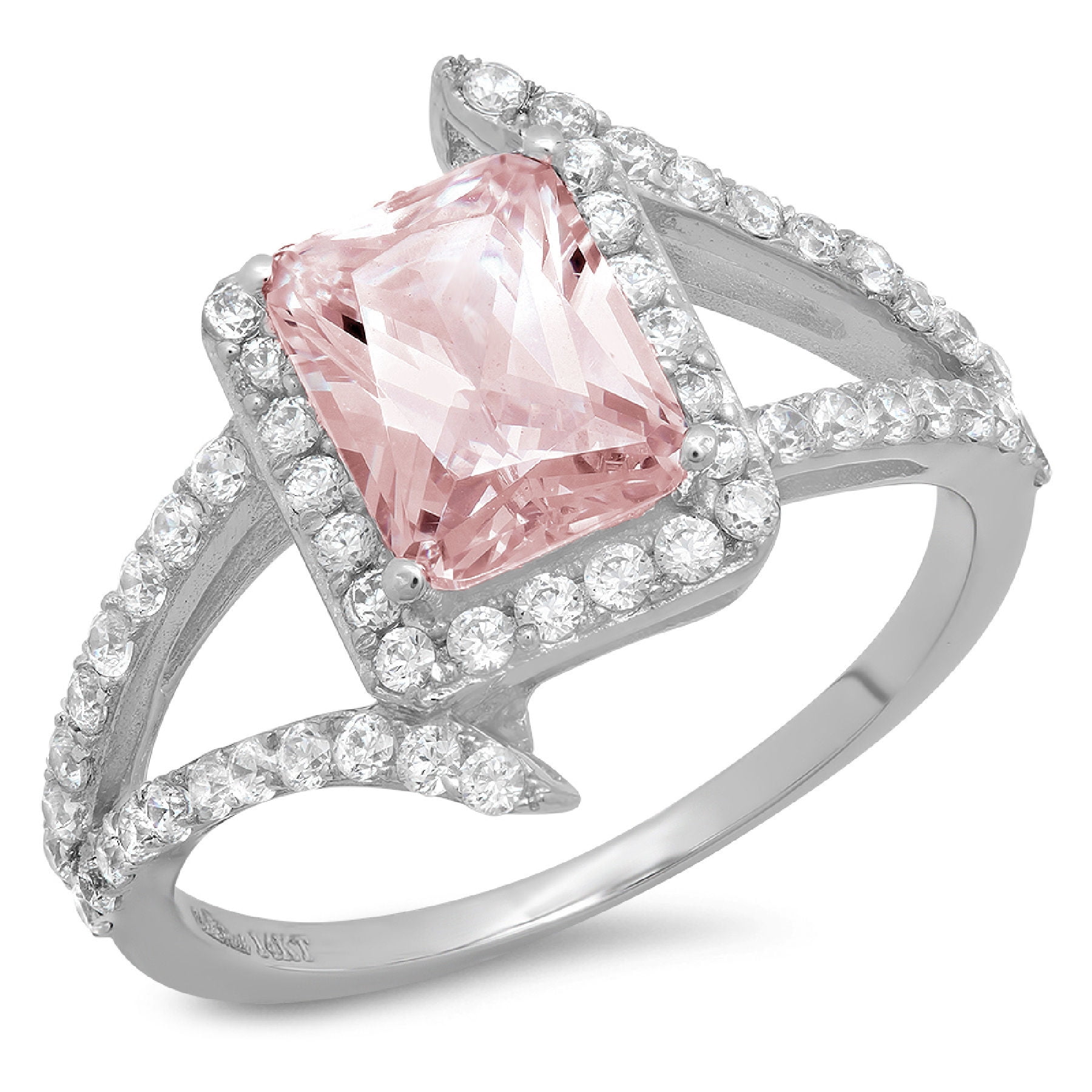 1.935 ct Emerald Cut Simulated Pink Diamond with Simulated Diamond Halo ...