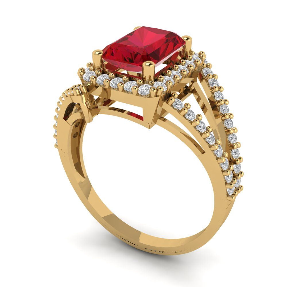 1.935 ct Emerald Cut Simulated Pink Tourmaline Solitaire with Accents ...