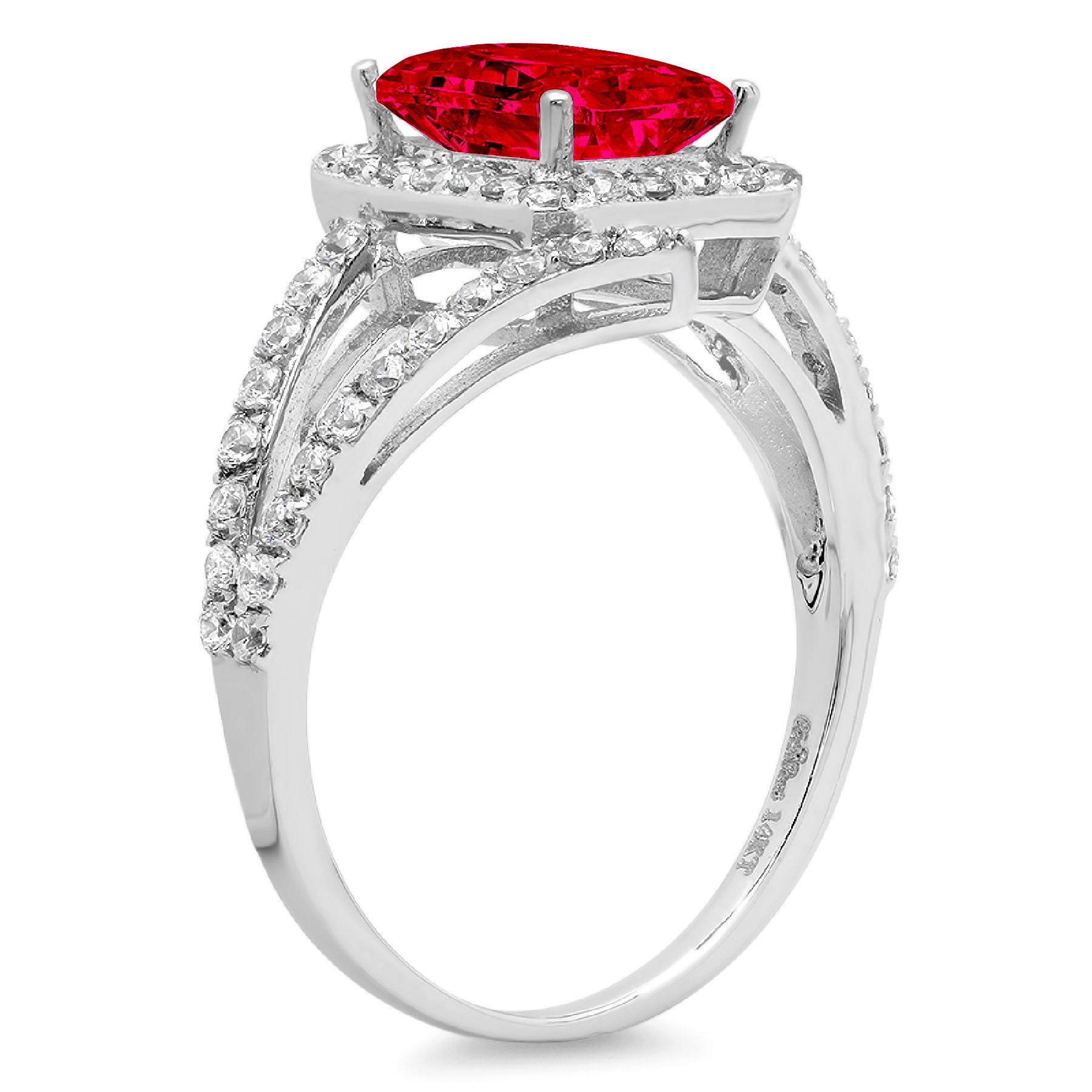 1.935 ct Emerald Cut Simulated Ruby Halo Engagement Ring for Women in ...