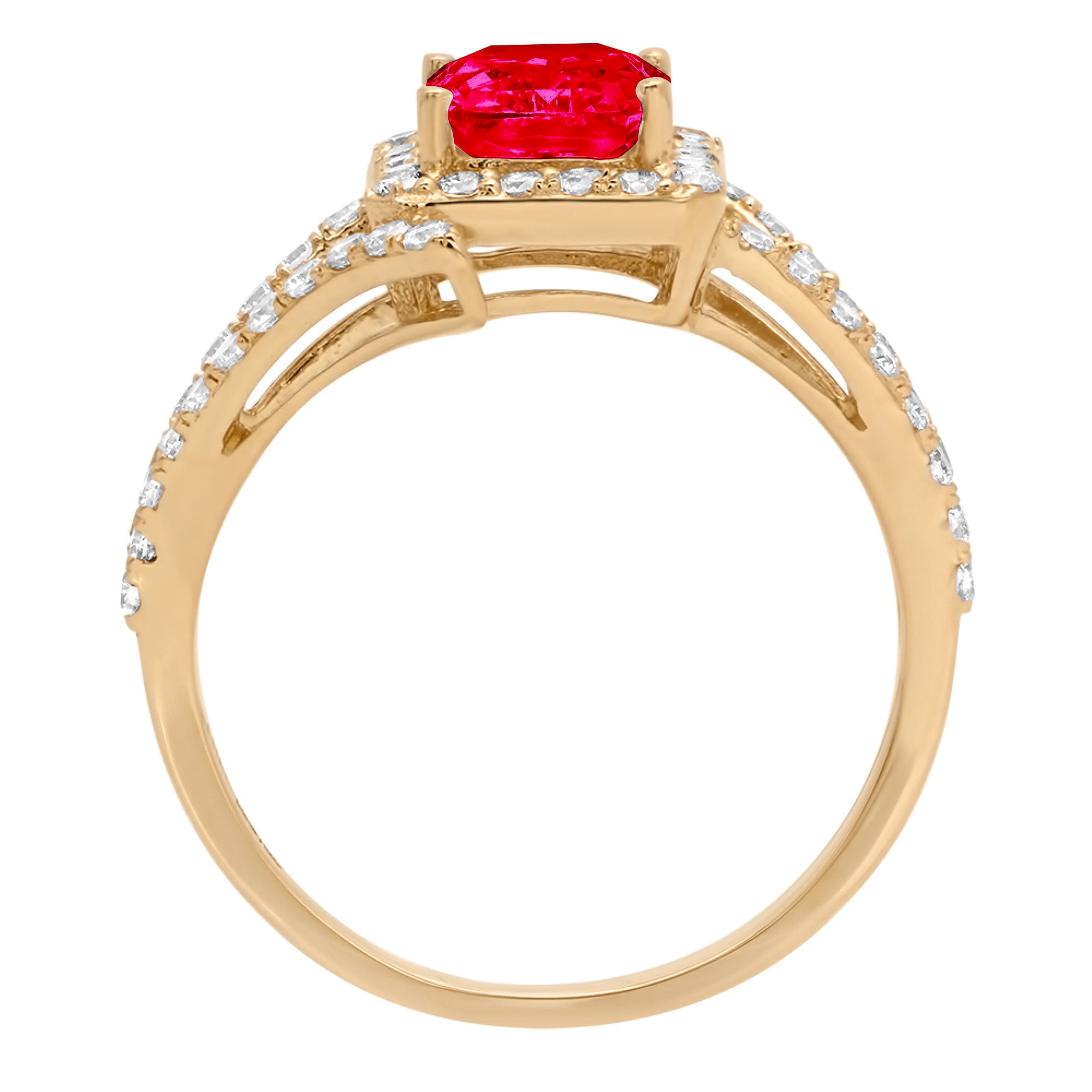 1.935 ct Emerald Cut Simulated Ruby Solitaire with Accents Engagement ...