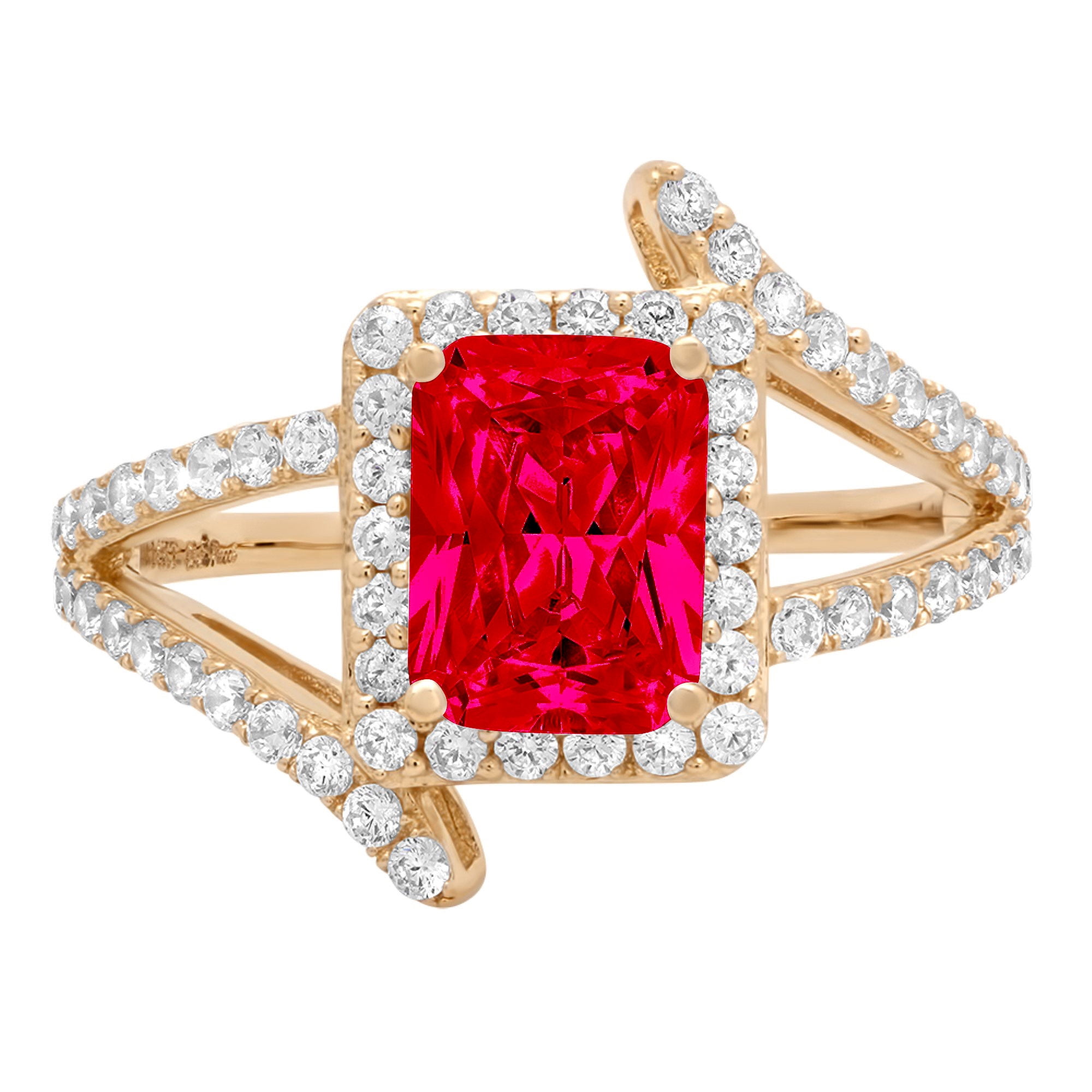 1.935 ct Emerald Cut Simulated Ruby Solitaire with Simulated Diamond ...