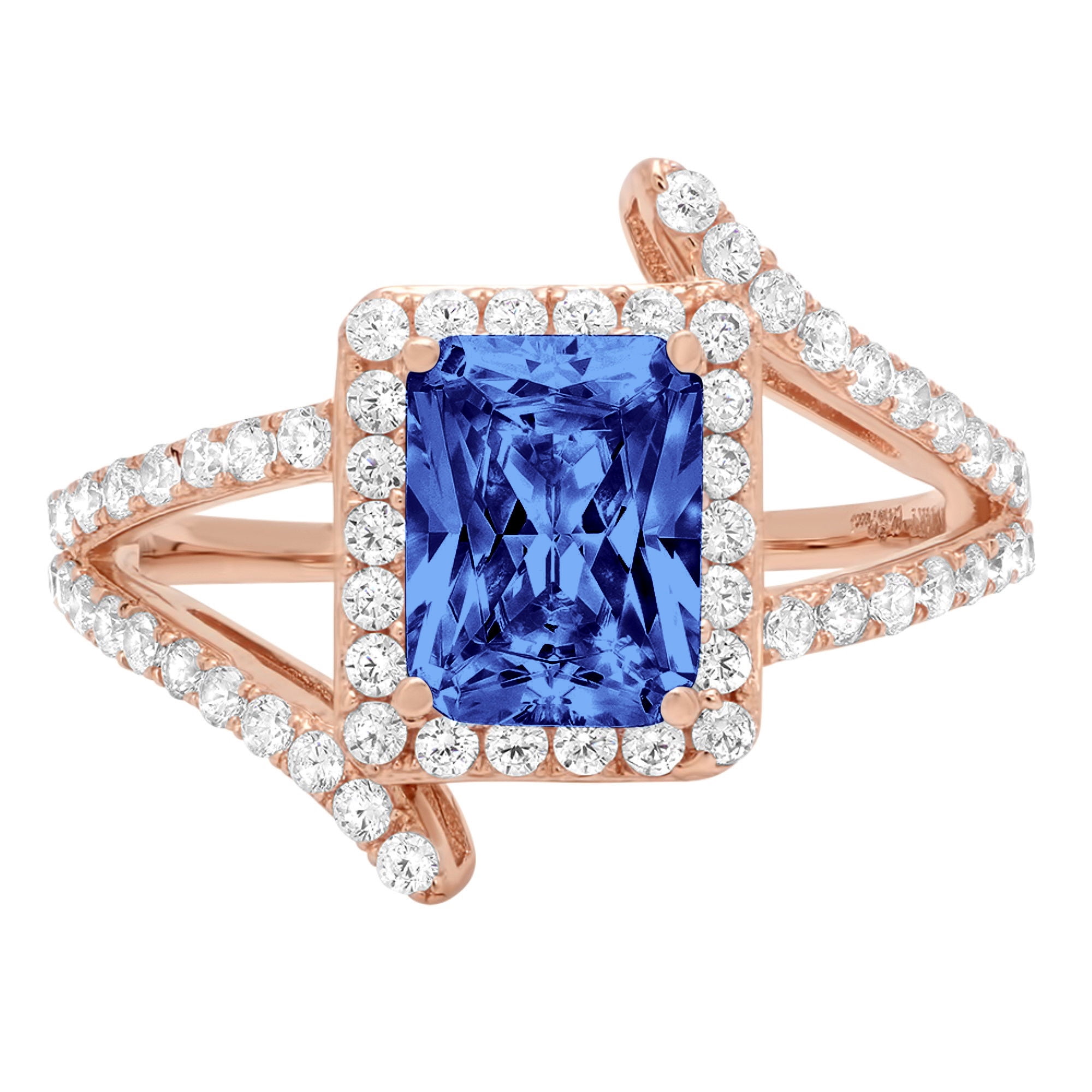 1.935 ct Emerald Cut Simulated Tanzanite Solitaire with Simulated ...