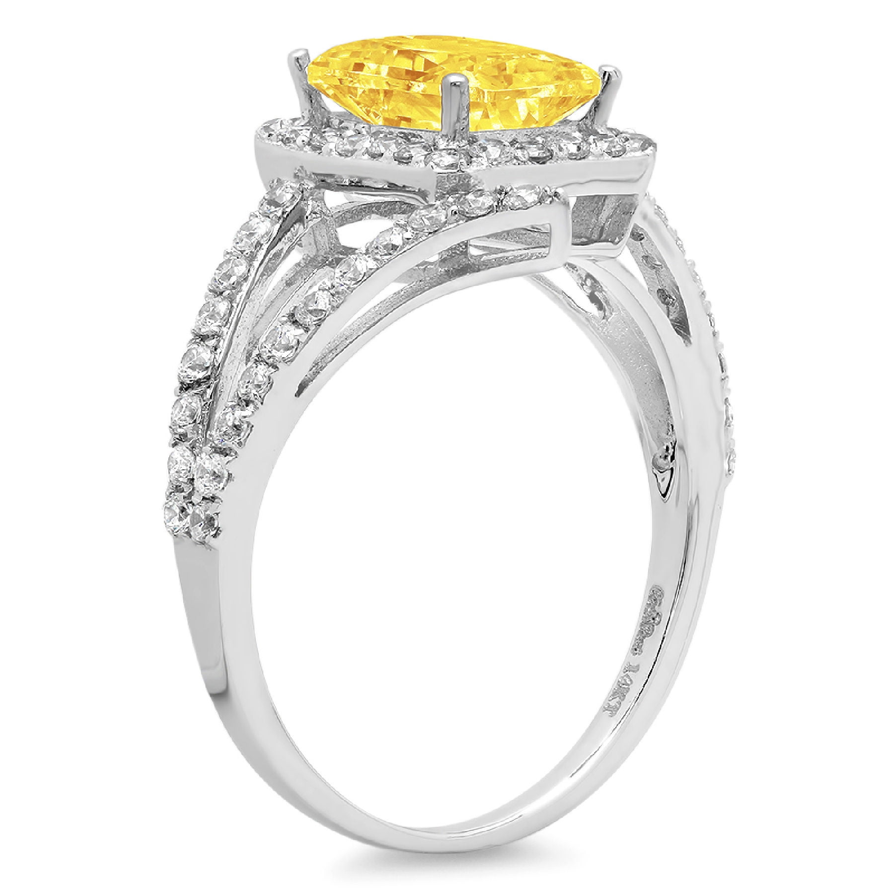1.935 ct Emerald Cut Simulated Yellow Diamond Halo Engagement Ring for ...