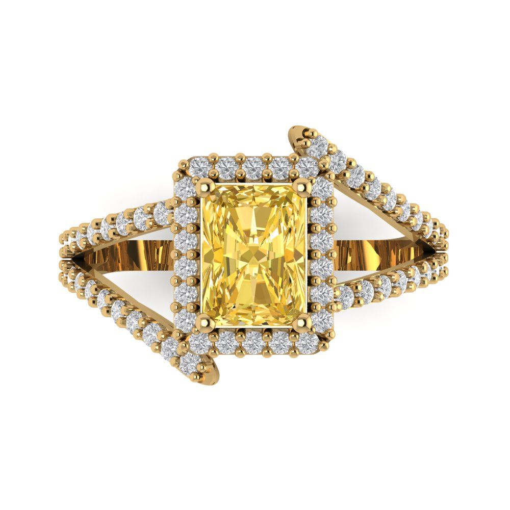 1.935 ct Emerald Cut Simulated Yellow Diamond Solitaire with Simulated ...