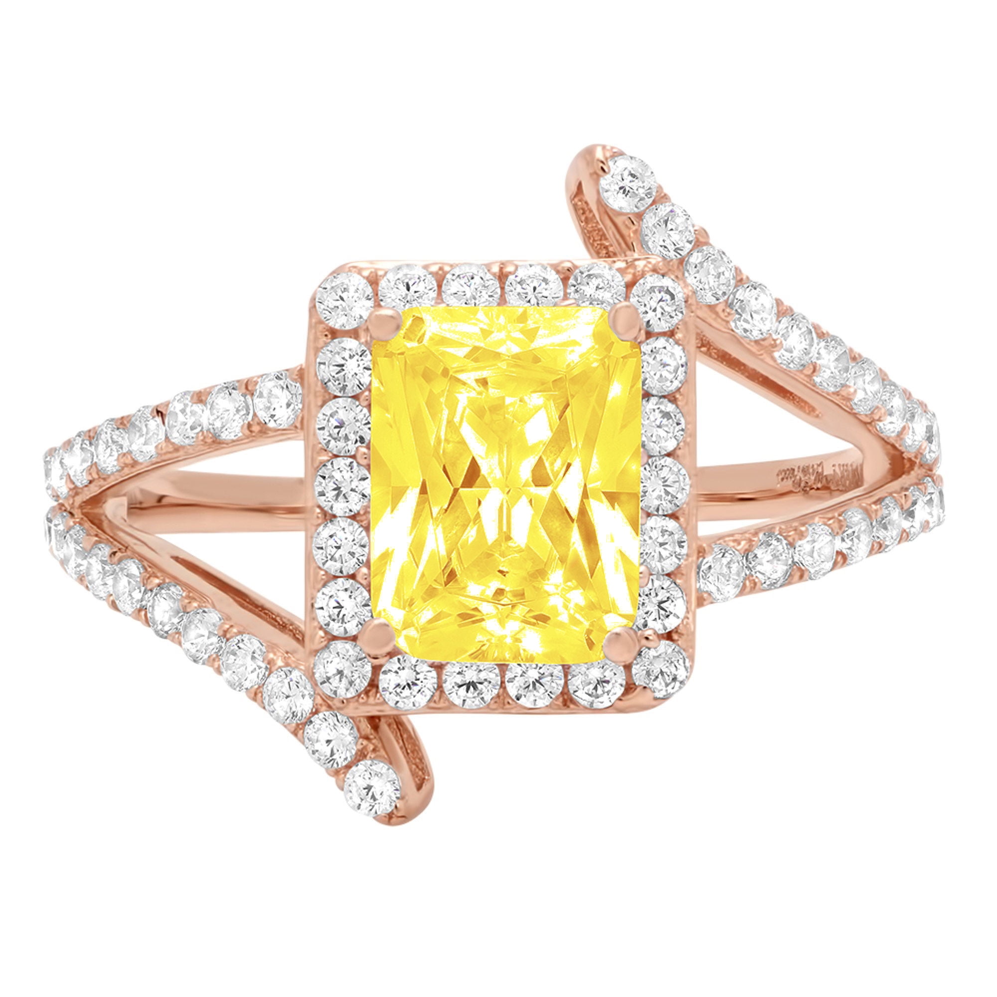 1.935 ct Emerald Cut Simulated Yellow Diamond Solitaire with Simulated ...