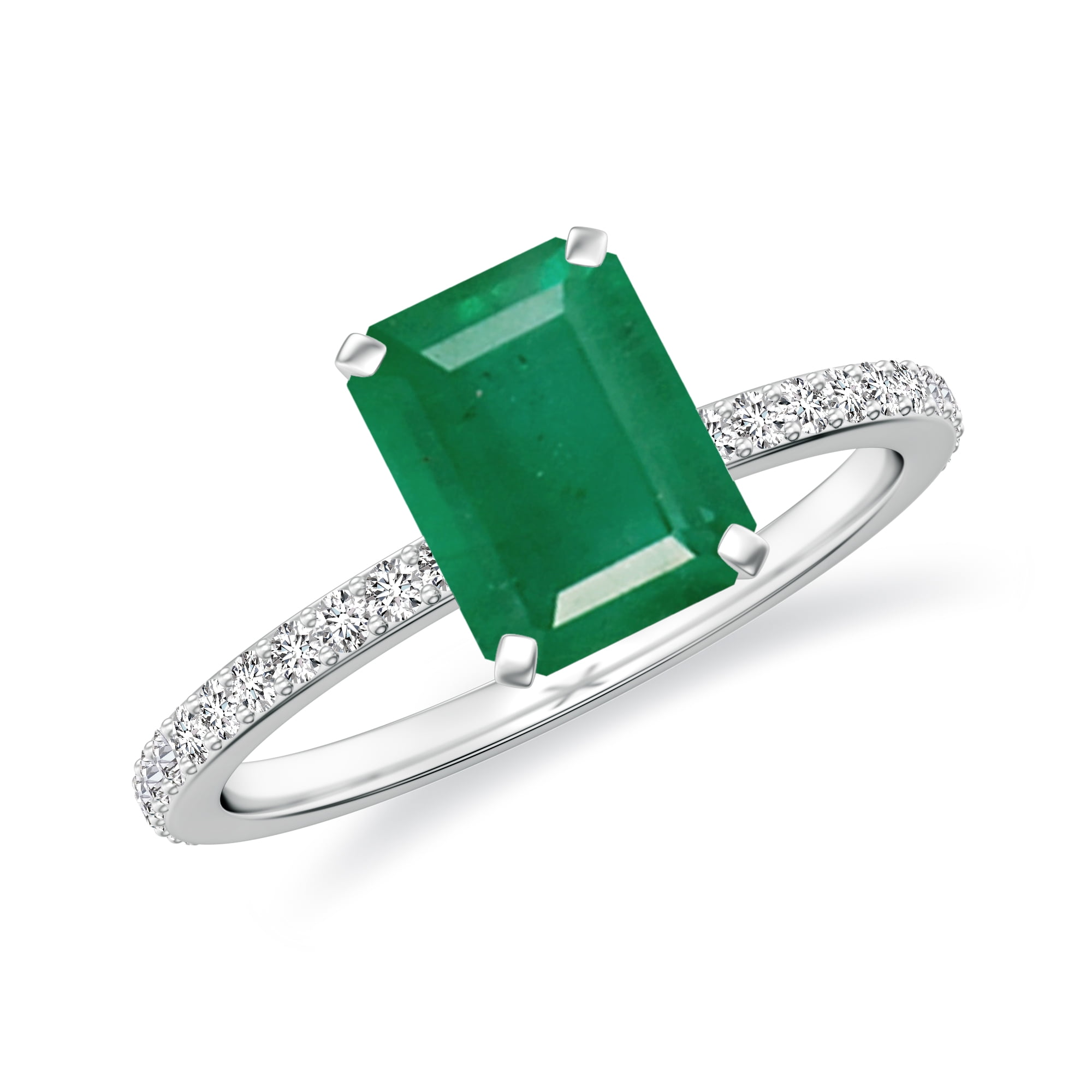 1.94 CT Emerald Moissanite Ring Side Stone Engagement Ring in Sterling Silver/ White Gold Plated ...