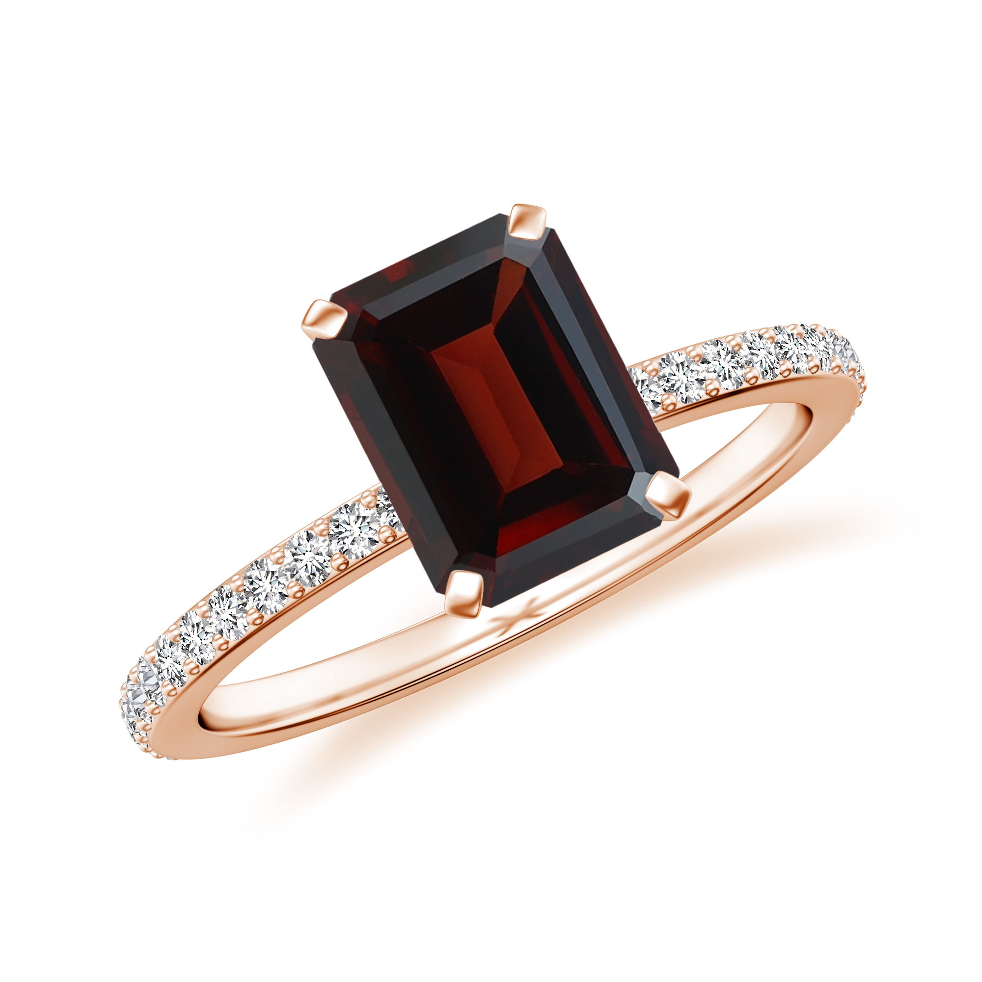 1.94 CT Garnet Moissanite Ring Side Stone Engagement Ring in Sterling Silver/ Rose Gold Plated ...