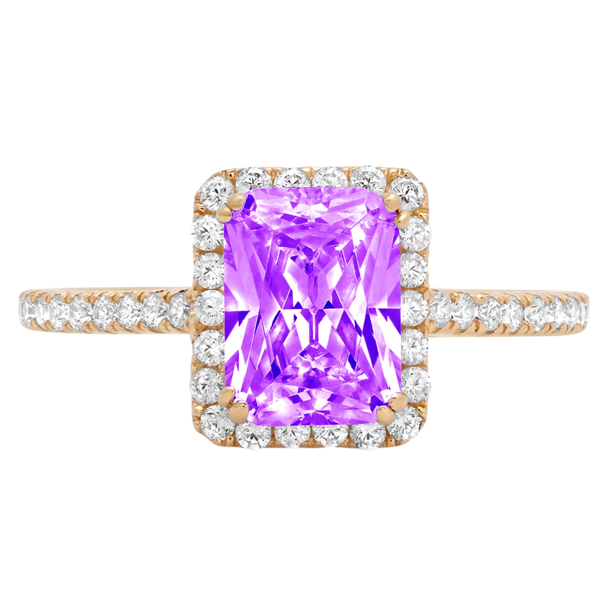 1.96ct Emerald cut - Solitaire with Accents - Simulated Amethyst - 18k Yellow Gold - Engagement ...