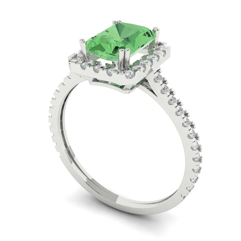 1.96ct emerald cut green Zircon 18k white gold halo Bridal Wedding Engagement Promise ...