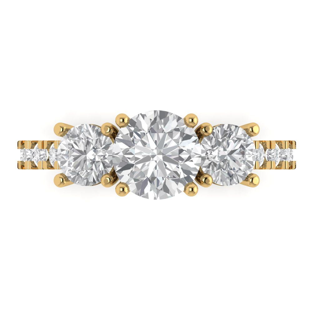 1.97 ct Round Cut Simulated Diamond 3 Stone 14K Yellow Gold Womens ...