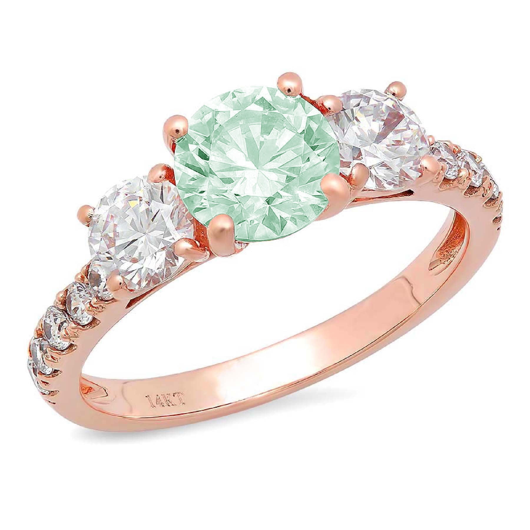 1.97 ct Round Cut Simulated Green Diamond 3 Stone 18K Rose Gold Womens ...