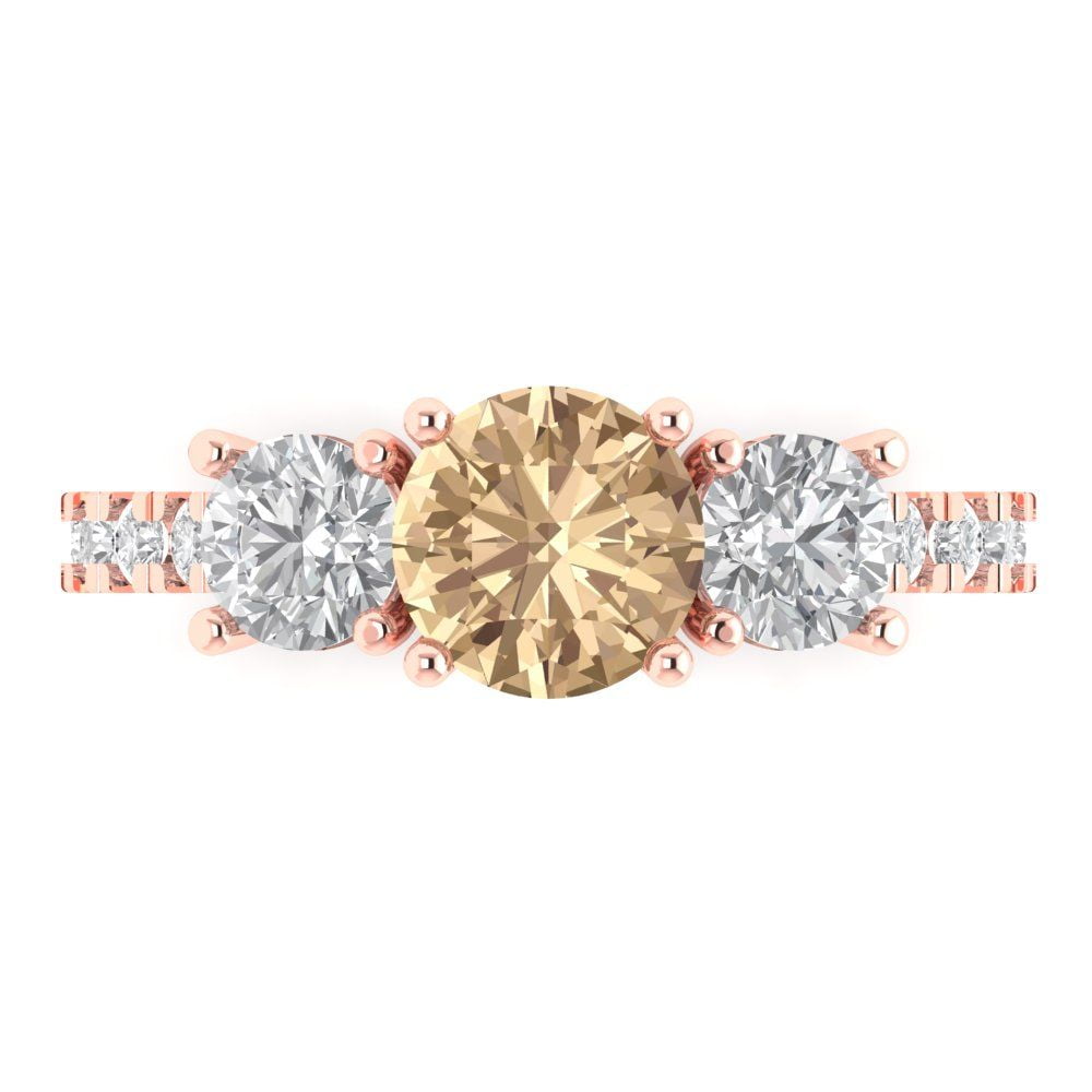 1.97 ct Round Cut Yellow Moissanite 3 Stone 18K Rose Gold Womens Engagement Ring - Walmart.com