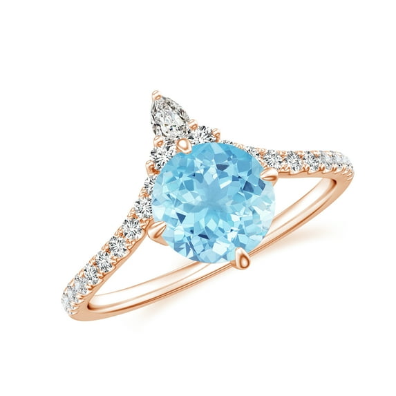 1.98 CT Aquamarine Moissanite Tiara Dainty Engagement Ring in Sterling Silver/ Rose Gold Plated ...