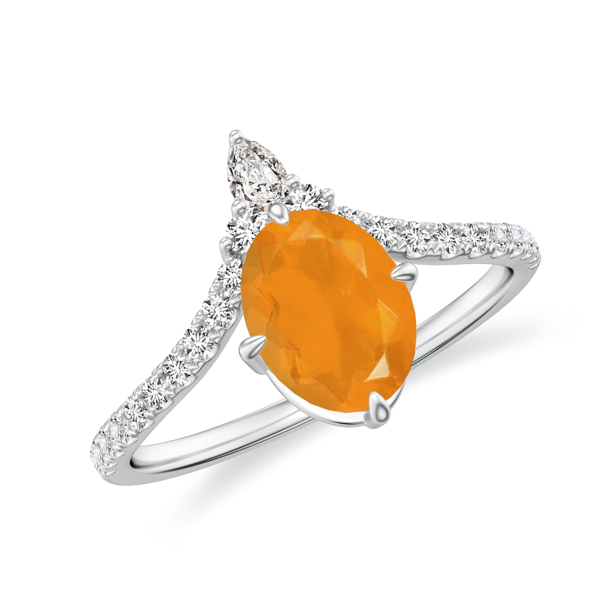 1.98 CT Fire Opal Moissanite Tiara Dainty Engagement Ring in Sterling ...