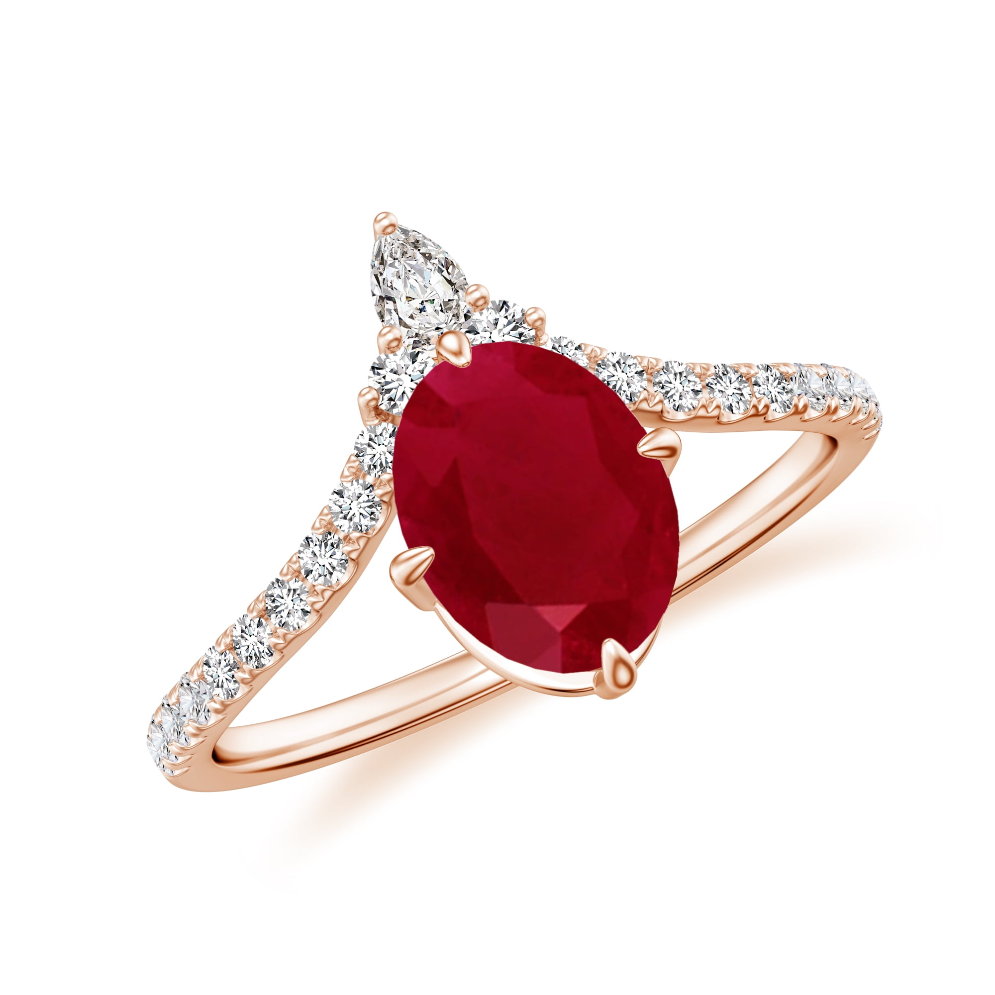 1.98 CT Ruby Moissanite Tiara Dainty Engagement Ring in Sterling Silver/ Rose Gold Plated Oval ...