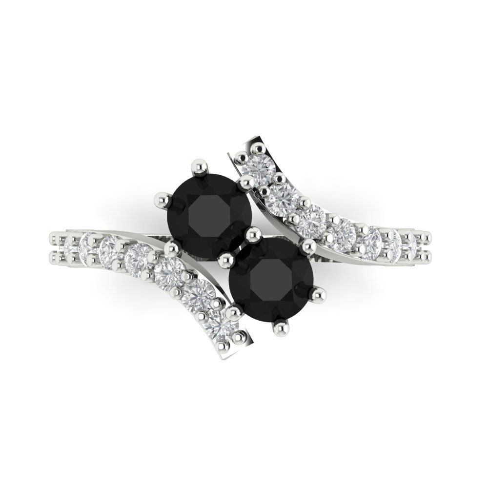 1.98ct Round Cut Black Natural Onyx 14k White Gold Engraving Statement Bridal Wedding Designer ...