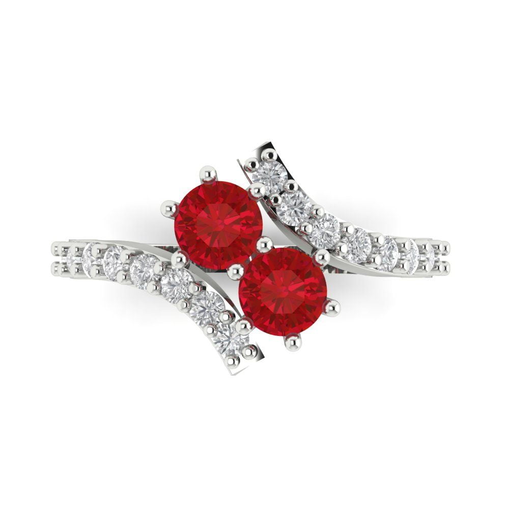 1.98ct Round Cut Red Ruby 18k White Gold Engraving Statement Bridal ...
