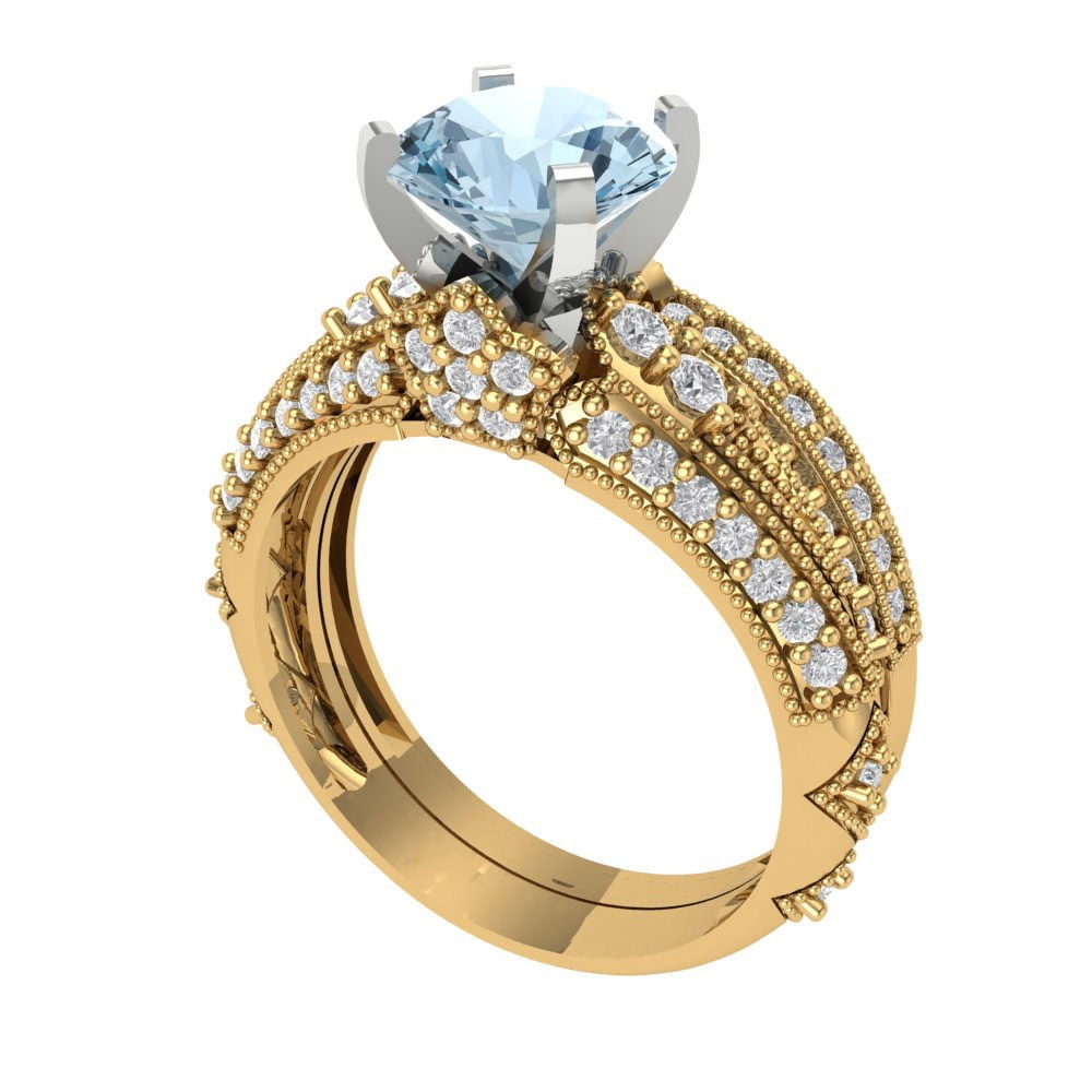 1.99 ct Brilliant Round Cut Blue Zircon 14k Yellow/White Gold Solitaire ...
