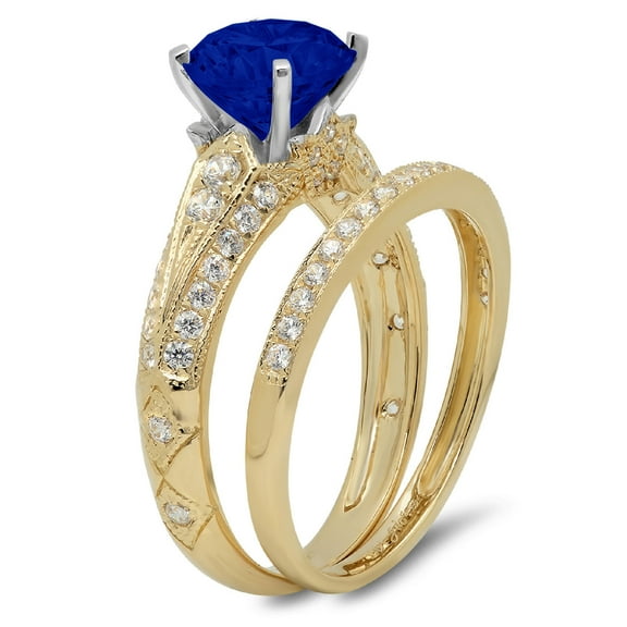 1.58 ct Brilliant Round Cut Blue Sapphire 18K Rose/White Gold Halo ...