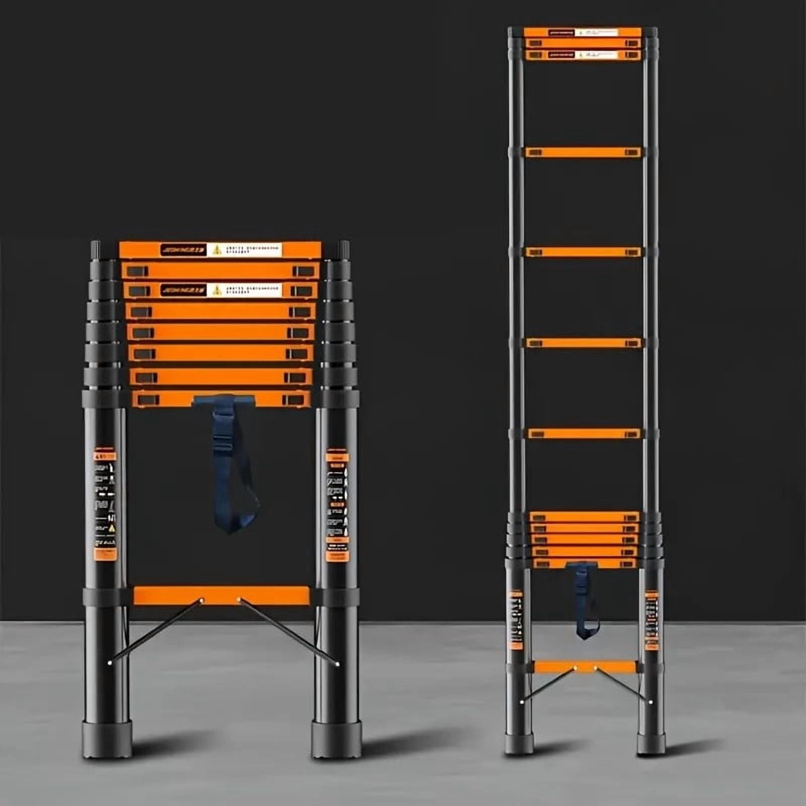 1.9m Aluminum Telescopic Step Ladder with Safety Hook, 330LB Load ...