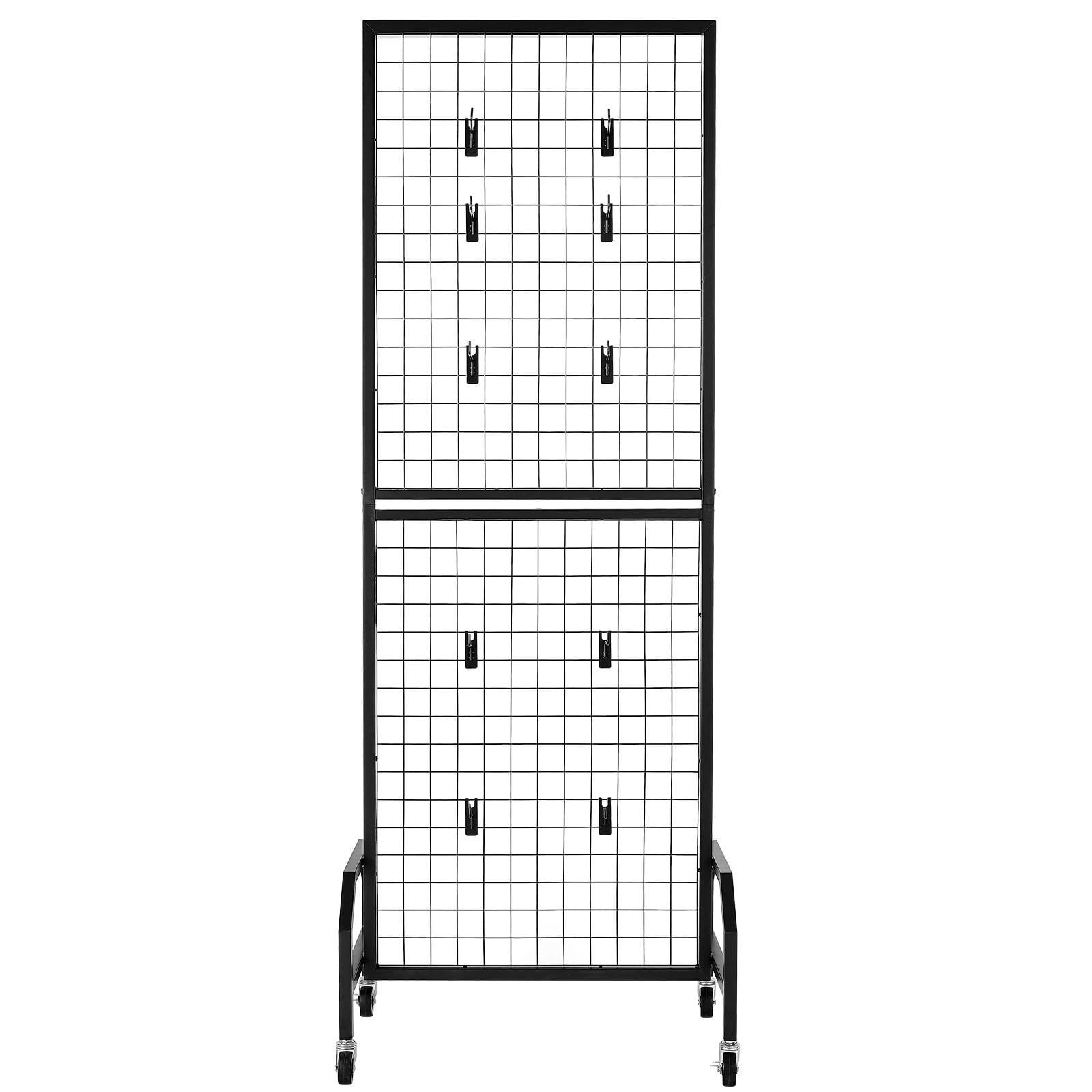 1.9x5.4 ft Black Carbon Steel Grid Wall Panel with Wheels - Portable ...