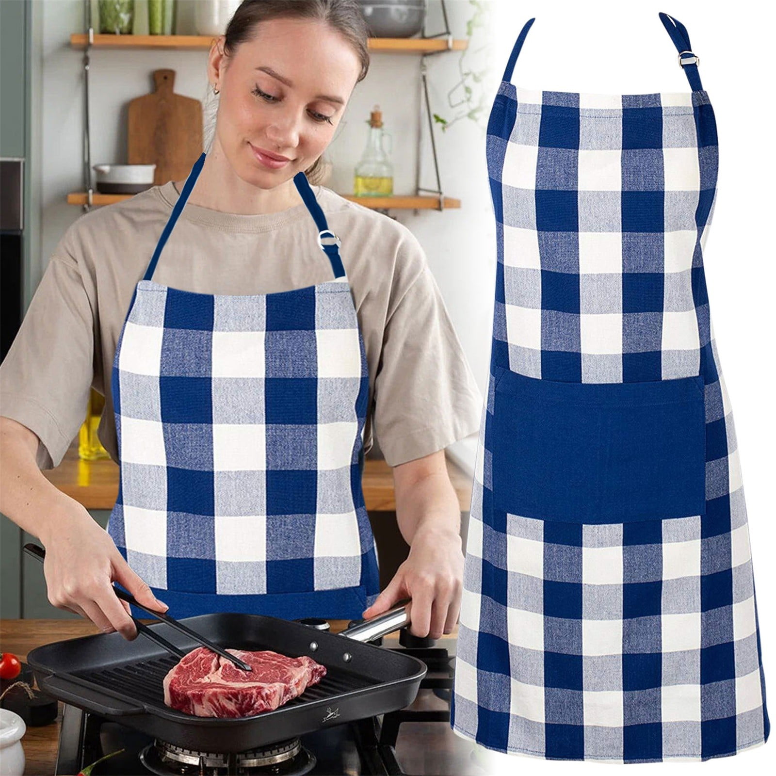 1*Apron,Halter Apron,Check Chef Apron Plaid Apron Neckline and Belted ...