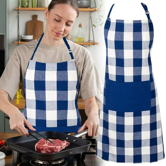 1*Apron,Halter Apron,Check Chef Apron Plaid Apron Neckline and Belted ...