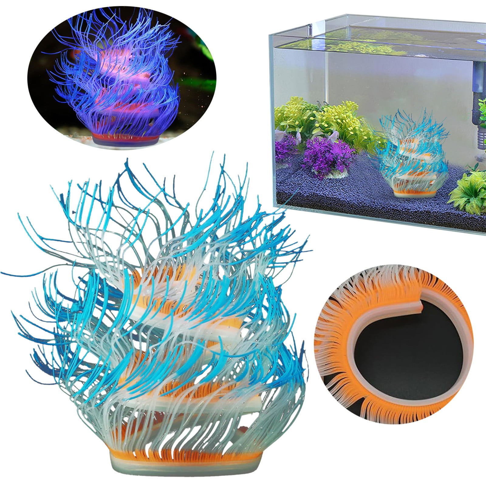 1 Aquarium Fish Tank Landscaping Anemone Decoration Glowing Sea Aquarium Decorations Plants Fish ...