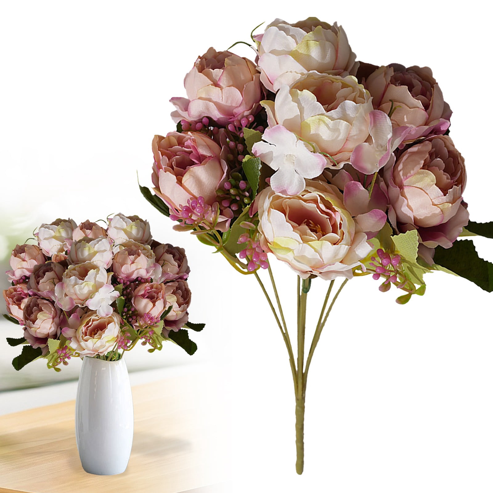 Under $1, Artificial Peony Flowers, Multi-Color, 7-Head Artificial ...