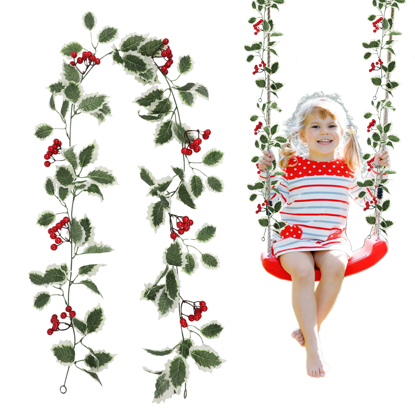 1 Artificial Rattan Holly Red Berry Garland，Garland Christmas ...
