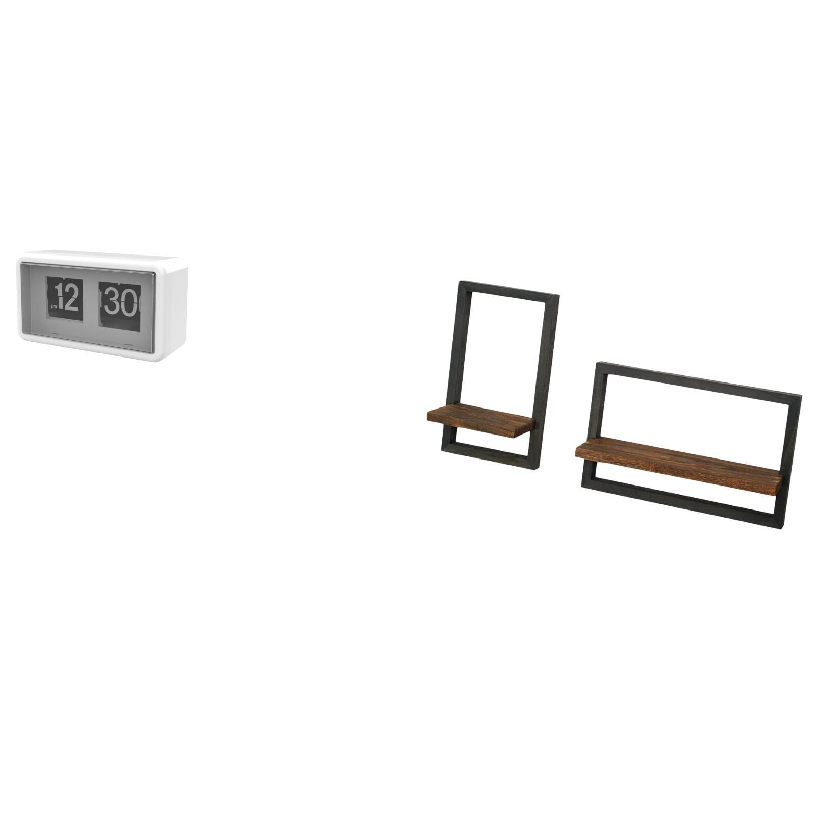 1 Auto Flip Clock Wood Shelves Desk Storage Modern Design for Living ...