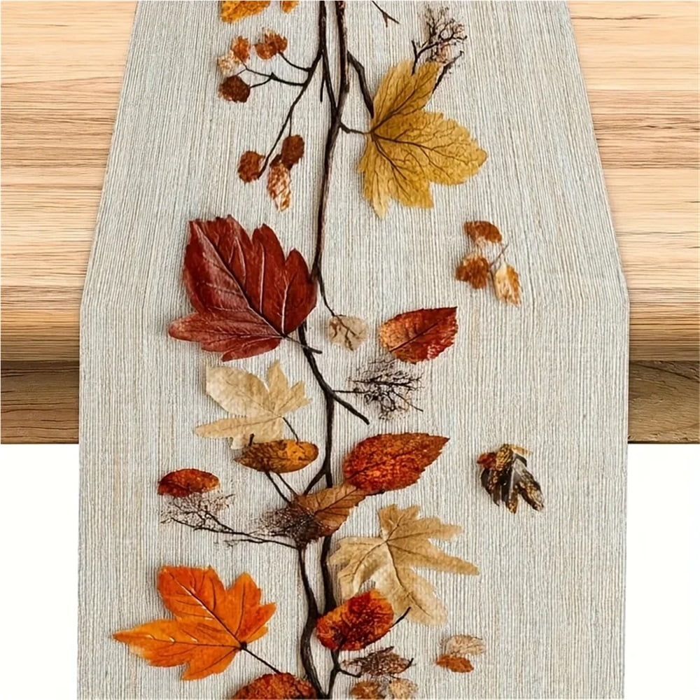 1 Autumn Fallen Leaf Themed Table Runner, Natural Dried Leaves and Vine ...