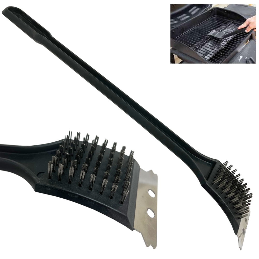 1 BBQ Grill Brush Scraper for Barbeque Steel Bristles Long Handle Heavy ...
