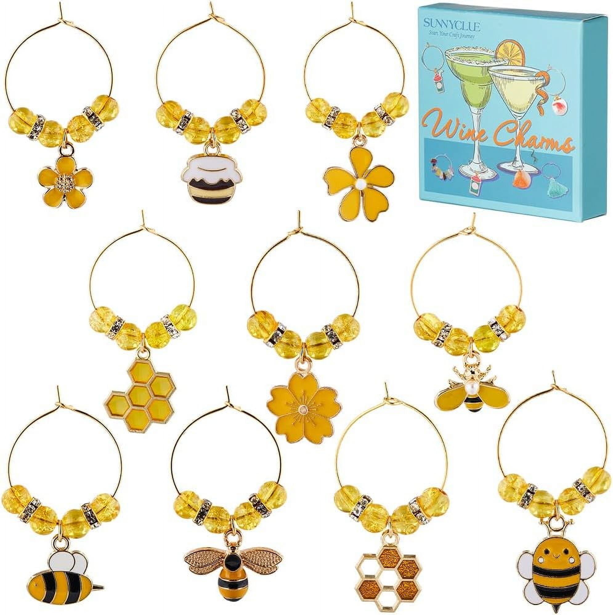 1 BOX 10PCS Enamel Bee Wine Glass Identifiers Charms Drink Marker ...