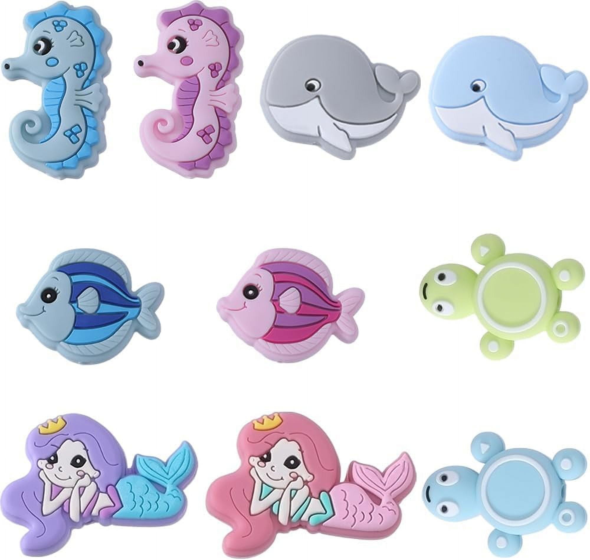 10PCS Sea Animal Silicone Beads Mermaid Focal Beads Cute Cartoon ...
