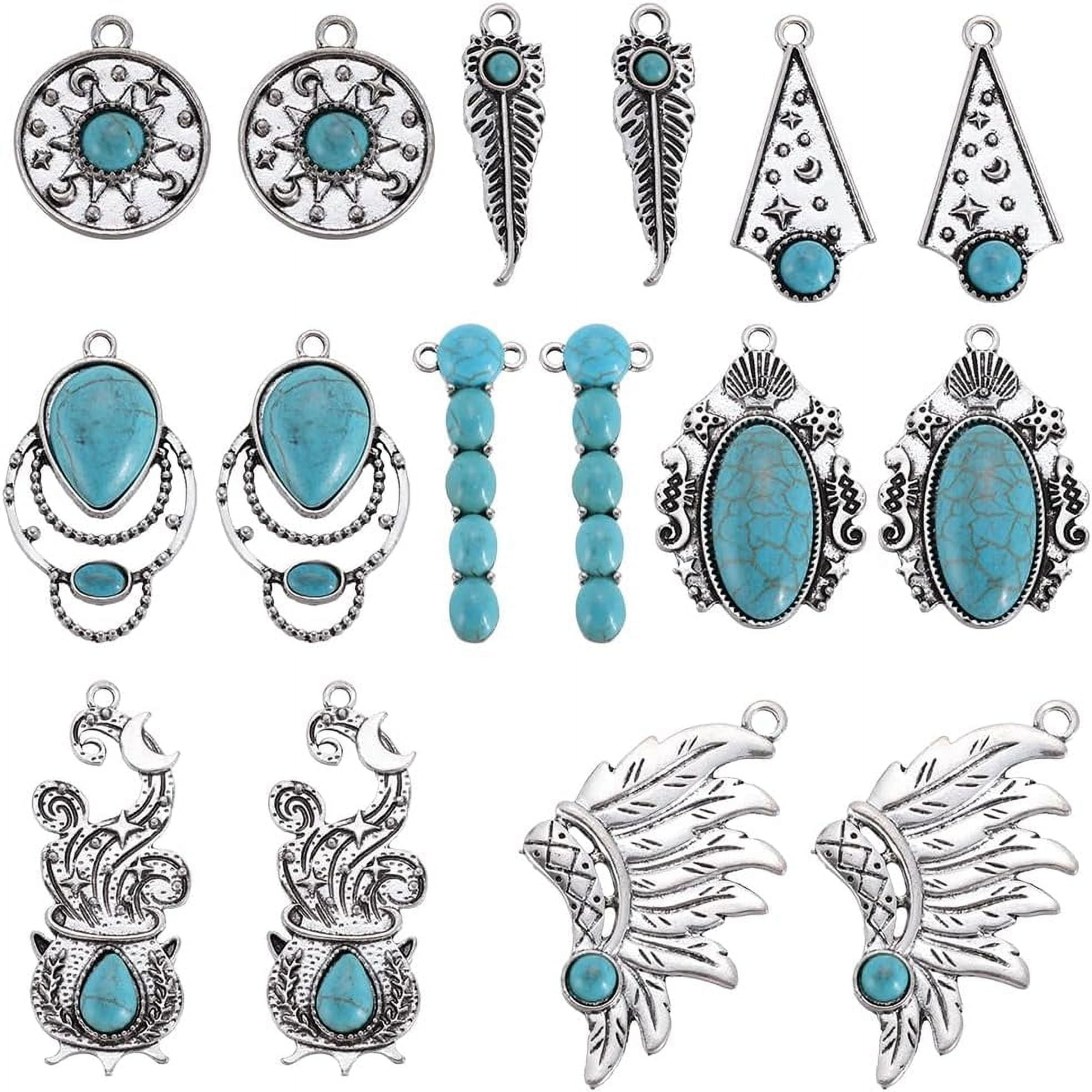 1 BOX 16Pcs 8 Styles Synthetic Turquoise Charms Bulk Western Charms ...