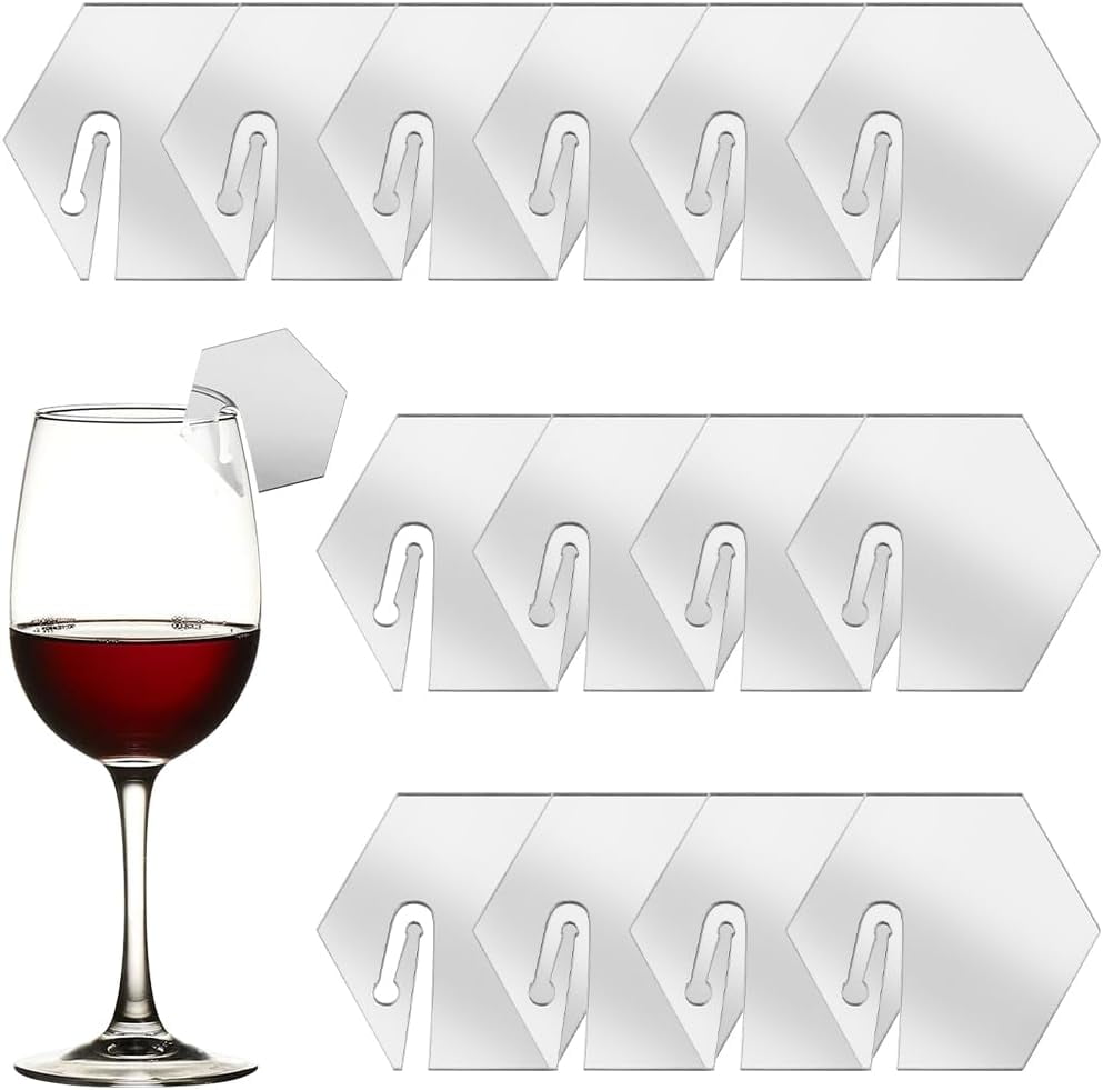 1 BOX 20PCS Silver Acrylic Drink Markers Wine Glass Name Tags Mirror ...