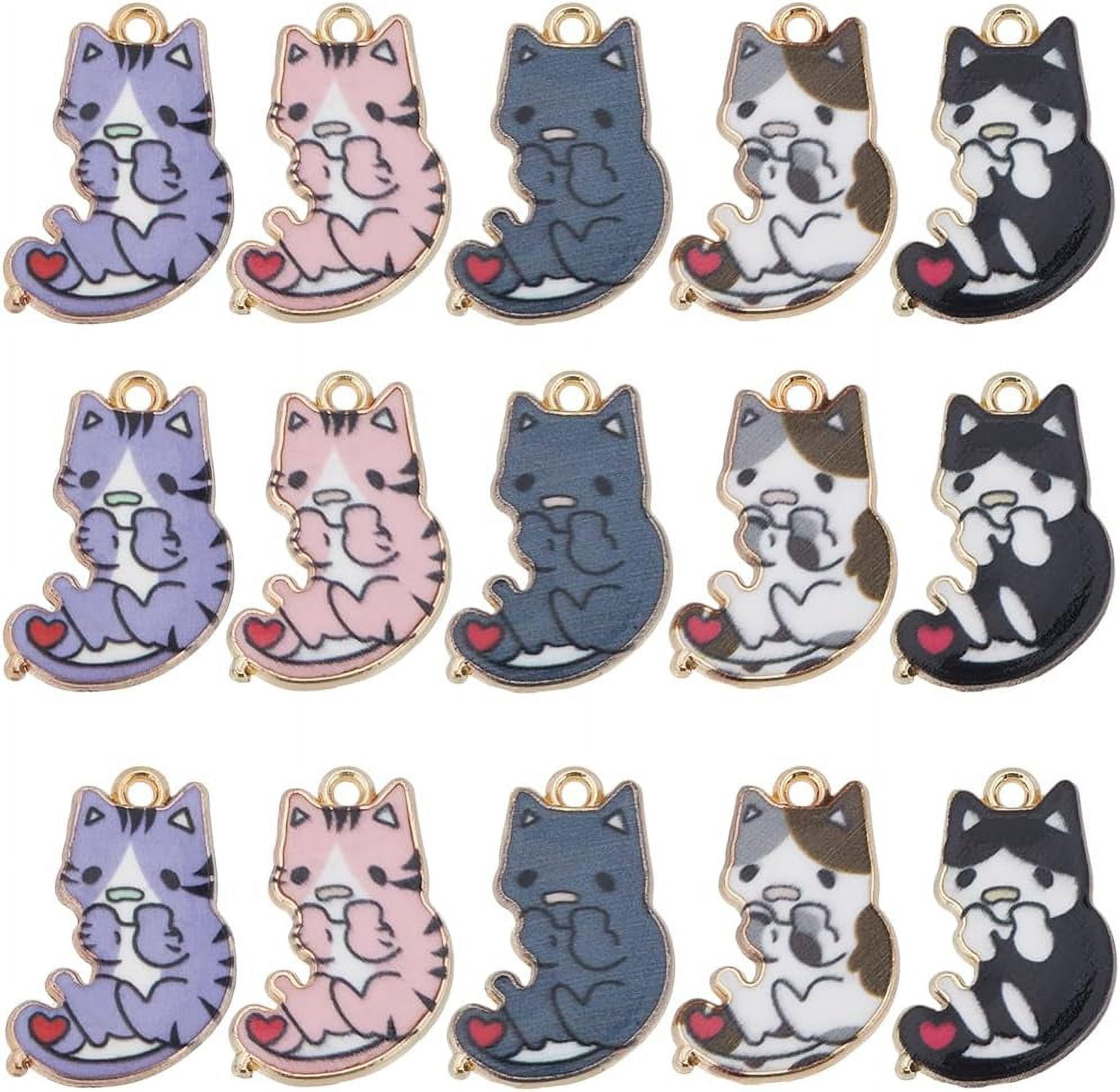 1 BOX 30Pcs 5 Colors Cat Charms Bulk Pet Charms Small Enamel Alloy Cats ...