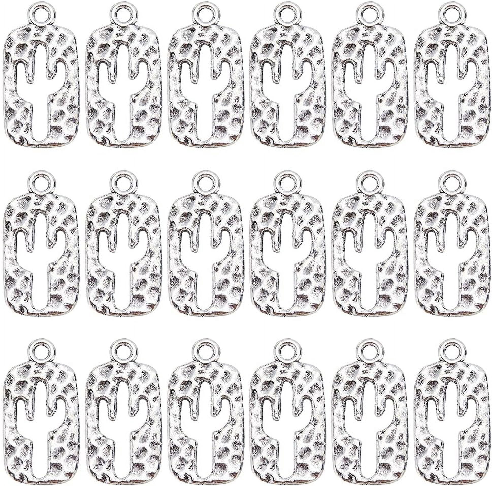 1 BOX 60PCS Cactus Charm Bulk Silver Plant Charms Antique Tibetan Metal ...