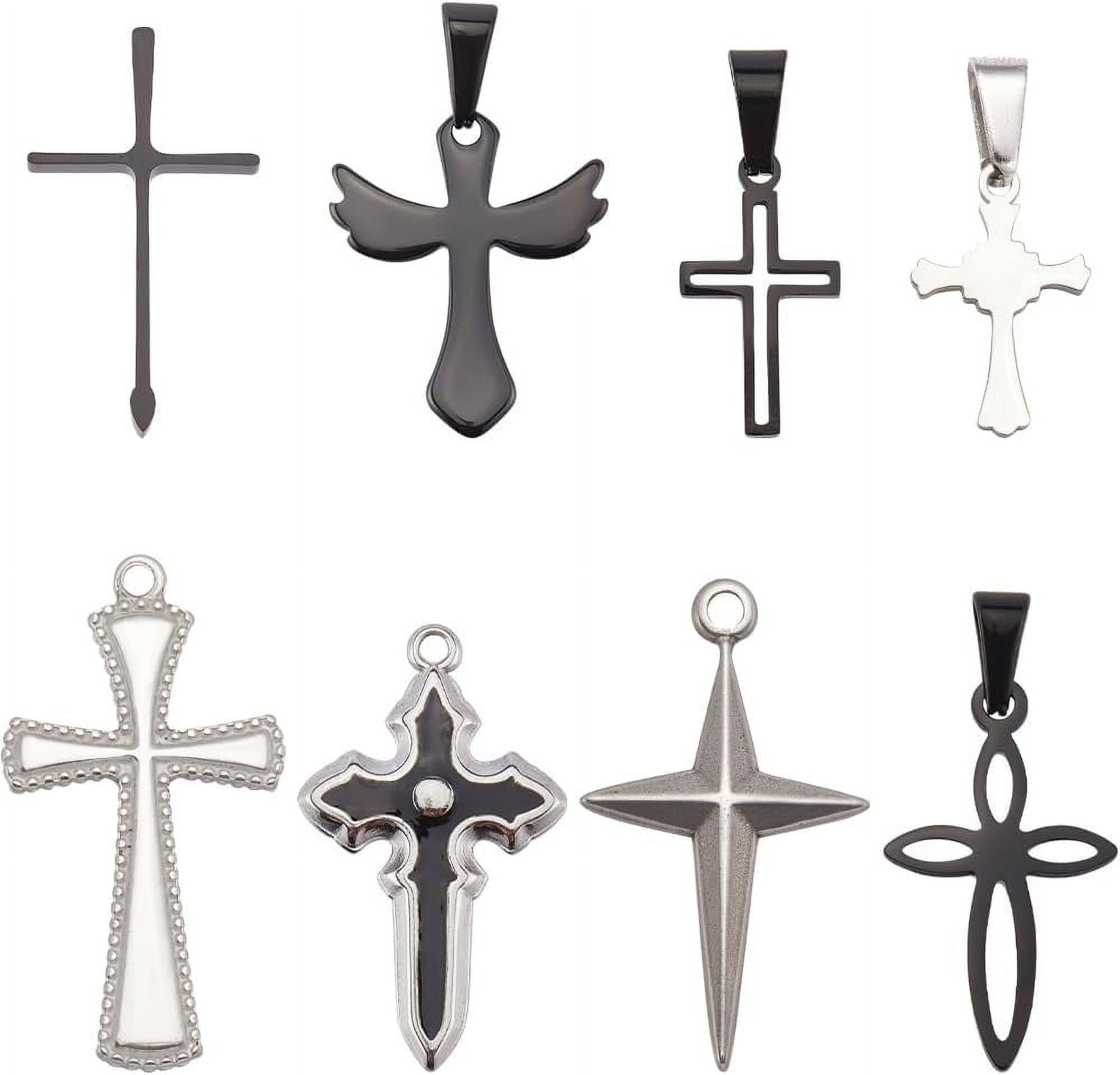 1 BOX 8 Styles Metal Cross Charms Crosses Charm Large Black Silver 304 ...