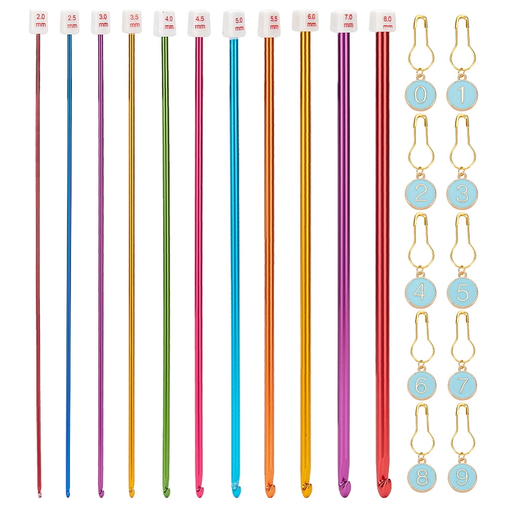 1 Bag 1 Set Aluminum Tunisian Crochet Hooks with 1 Set Alloy Enamel ...