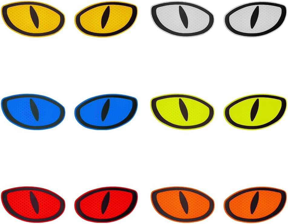 1 Bag 12Pcs 6 Colors PET Reflective Eye Decals Night Safety Driving ...