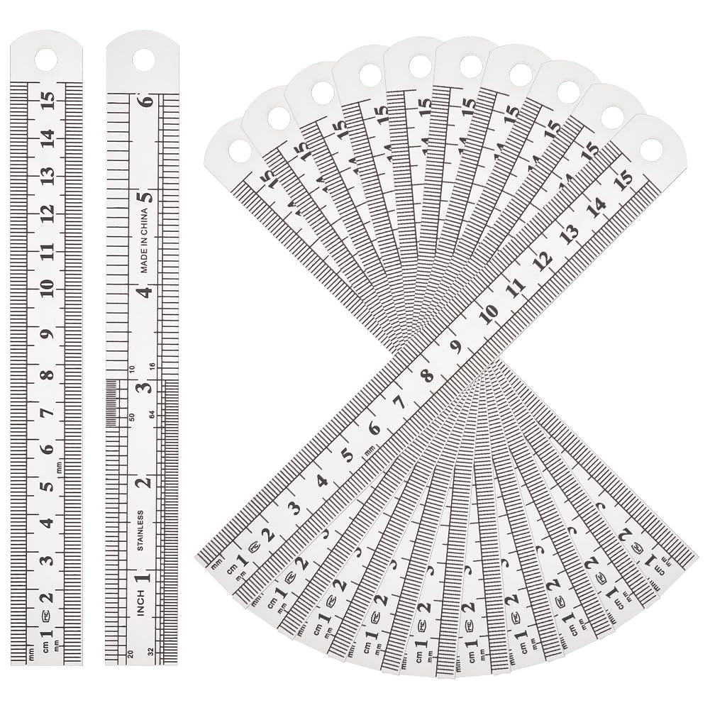 1 Bag 20Pcs Stainless Steel Ruler 15cm Straight Edge Ruler Metal Ruler ...