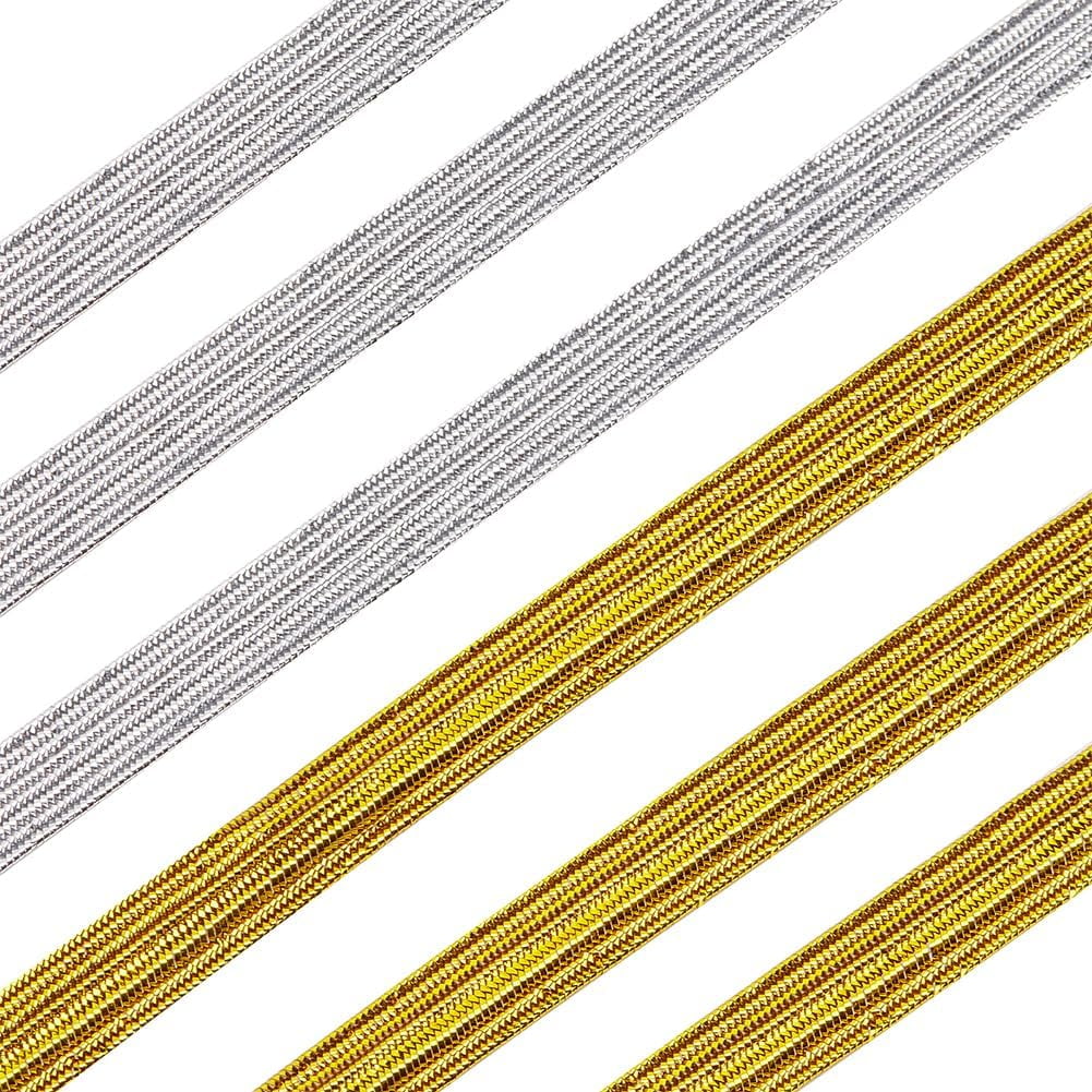 1 Bag 21.8Yds 2 Colors Silver Elastic Trim Metallic Gold Glitter Ribbon ...