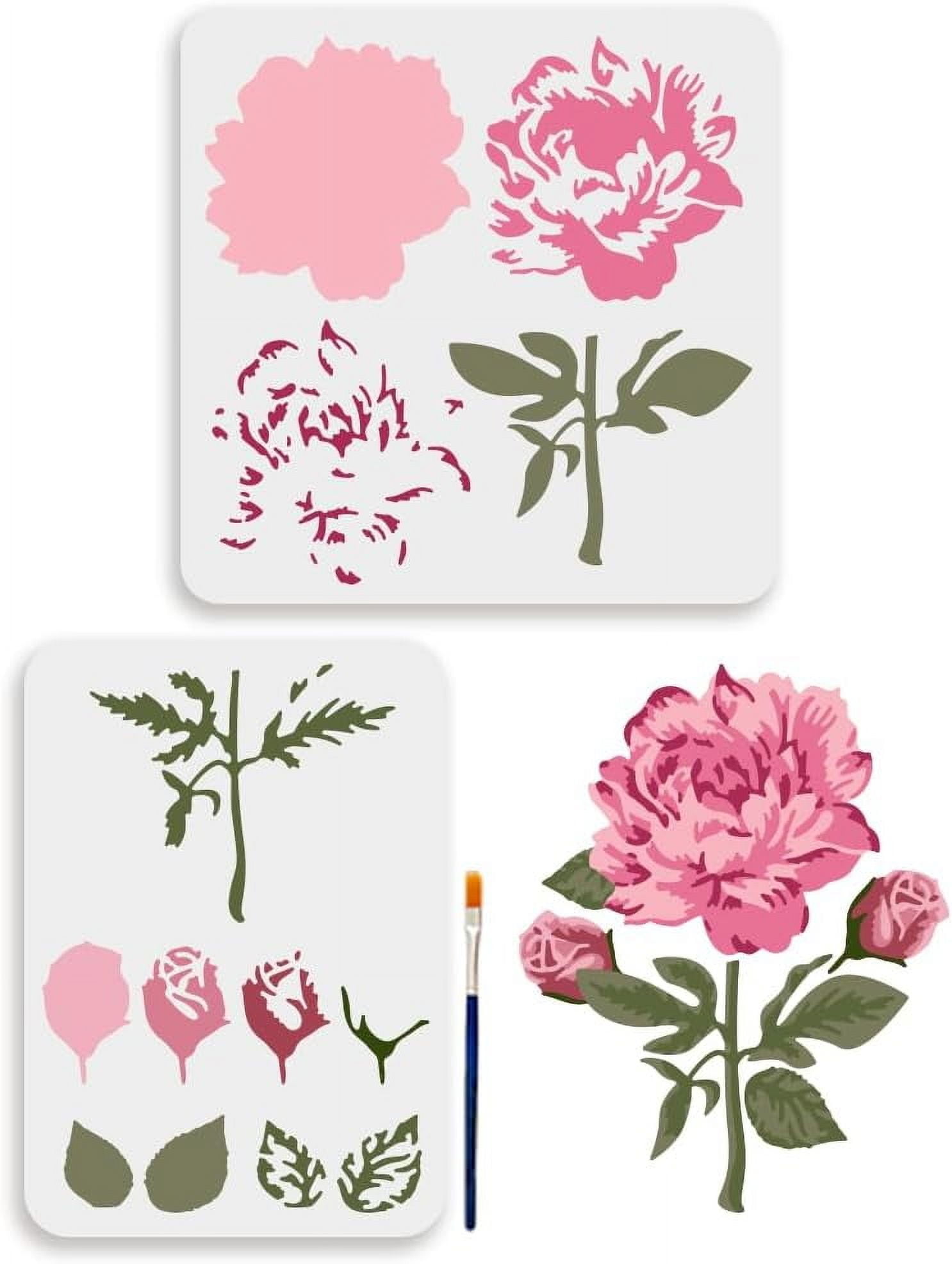 1 Bag 2pcs Layered Peony Flower Stencils 11.8×11.8/11.7×8.3inch Large ...