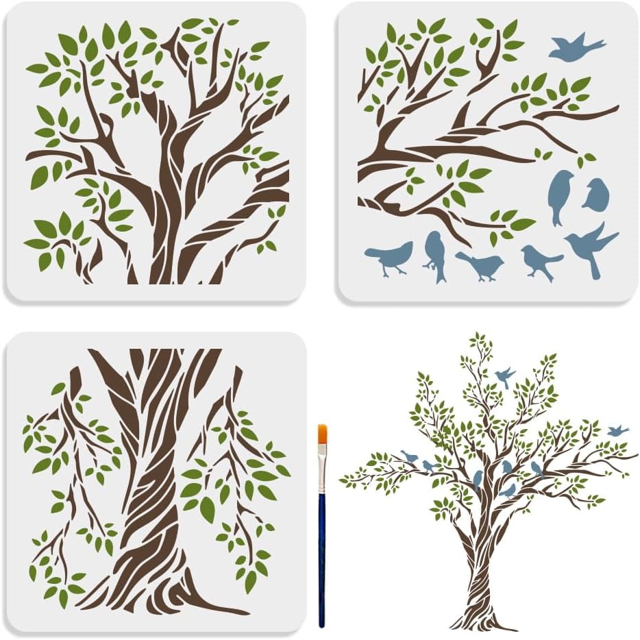 1 Bag 3pcs Large Tree Bird Branch Stencils 30.8×30.8inch Splice Size ...