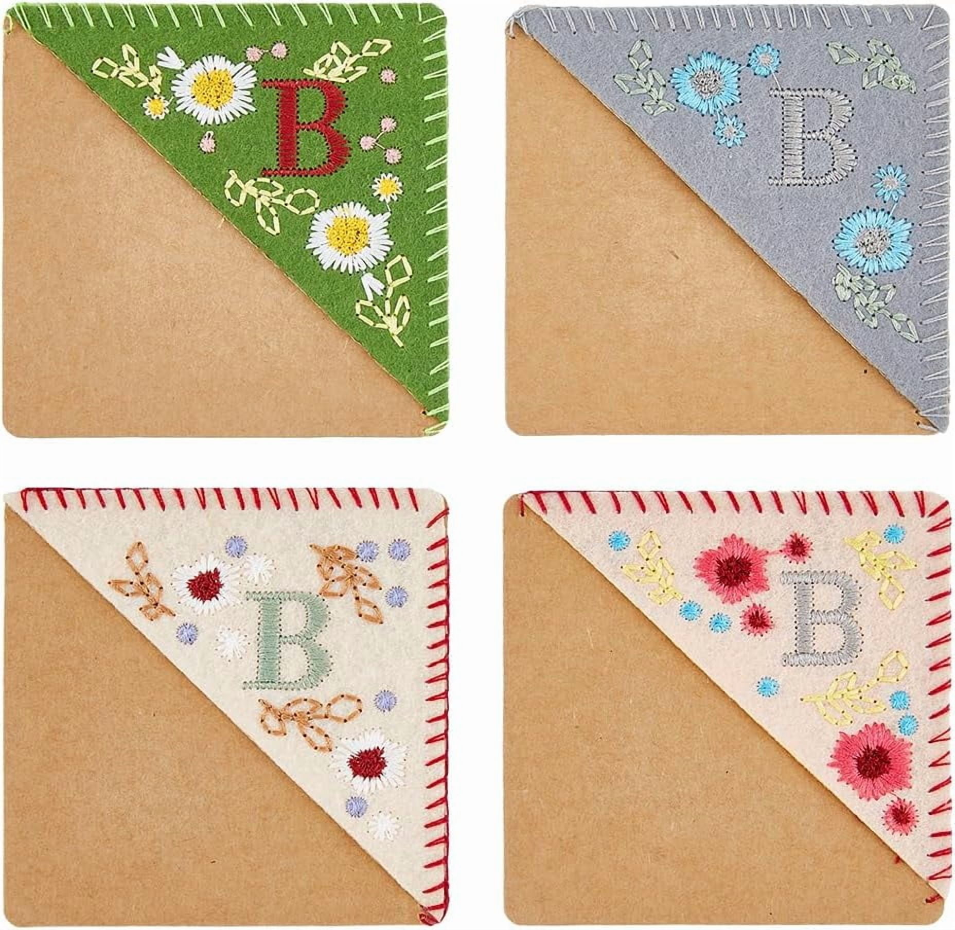 1 Bag 4 Styles Embroidered Corner Bookmark Cute Flower Letter Bookmarks ...