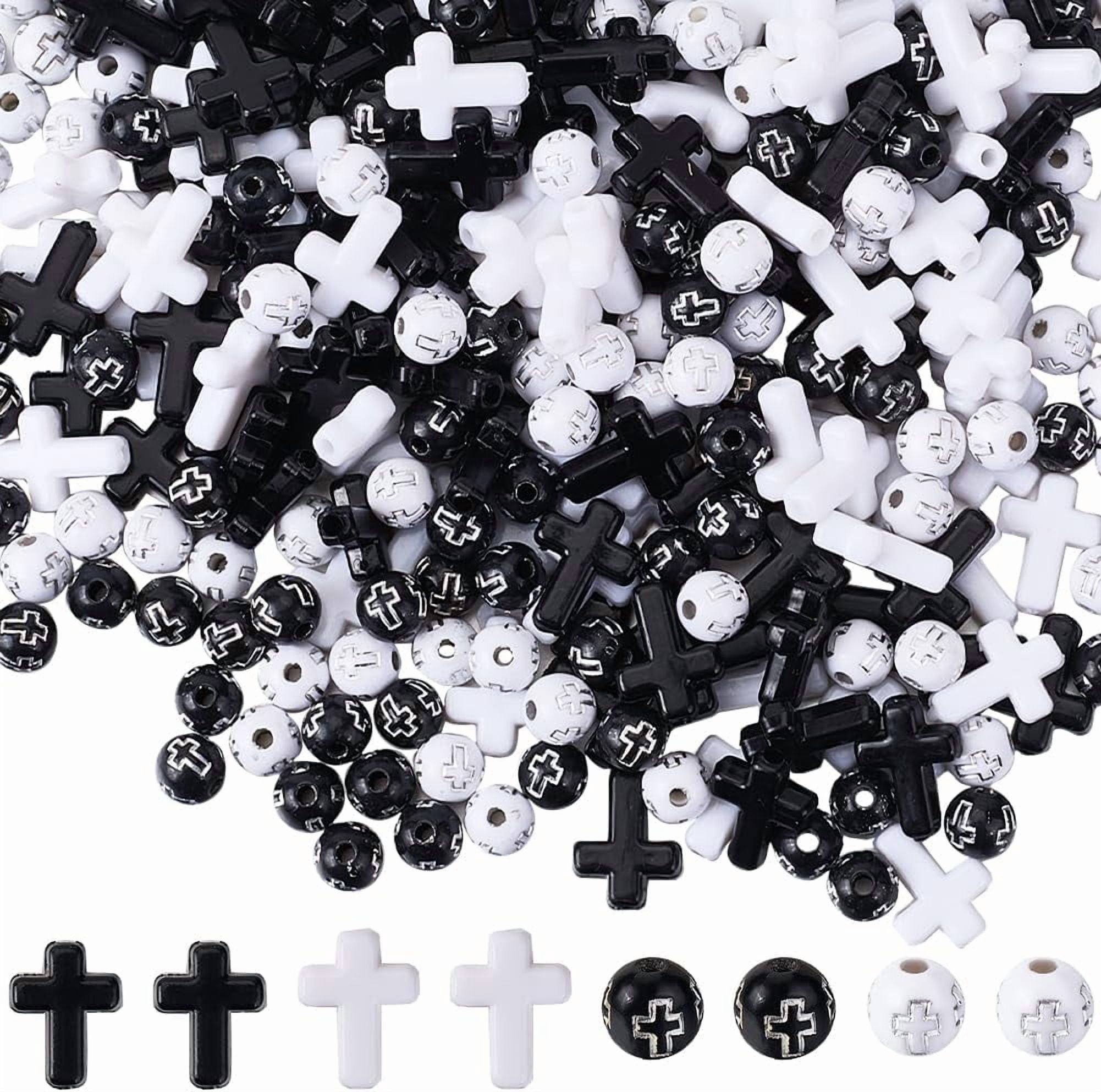 1 Bag 400pcs Round Cross Beads Black and White Cross Beads Easter ...