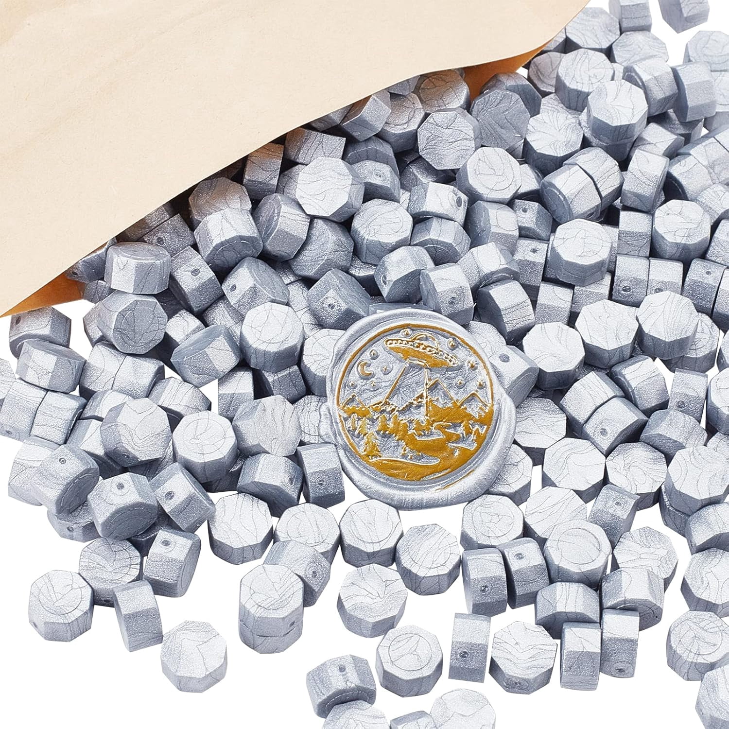 1 Bag 400pcs Silver Sealing Wax Beads Kit with 1pc Kraft Paper Zip Lock ...